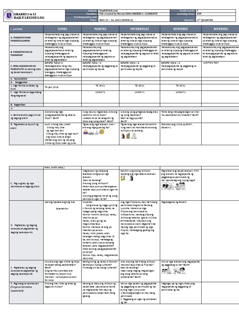 DLL - Esp 1 - Q4 - W4 | PDF
