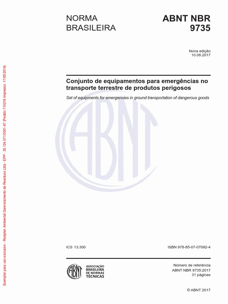 Equipamentos para Emergências NBR 9735 | PDF | Desperdício | Dióxido de ...