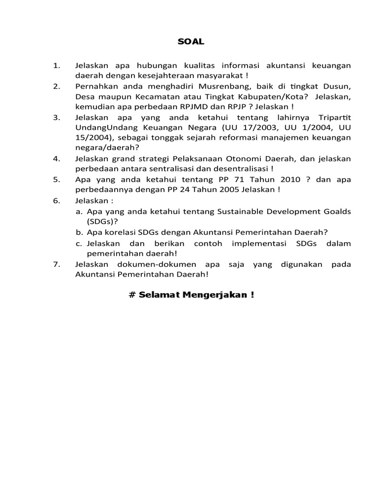 Soal UTS Akuntansi Pemerintahan Daerah | PDF