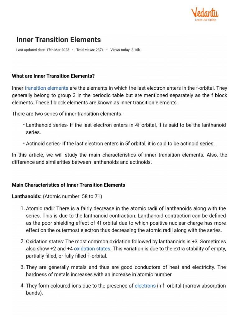 Inner Transition Elements (1) | PDF