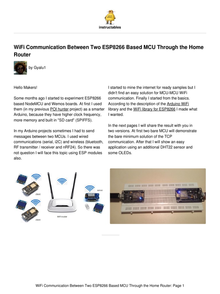 WiFi Communication Between Two ESP8266 Based MCU T | PDF | Ip Address | Wi Fi