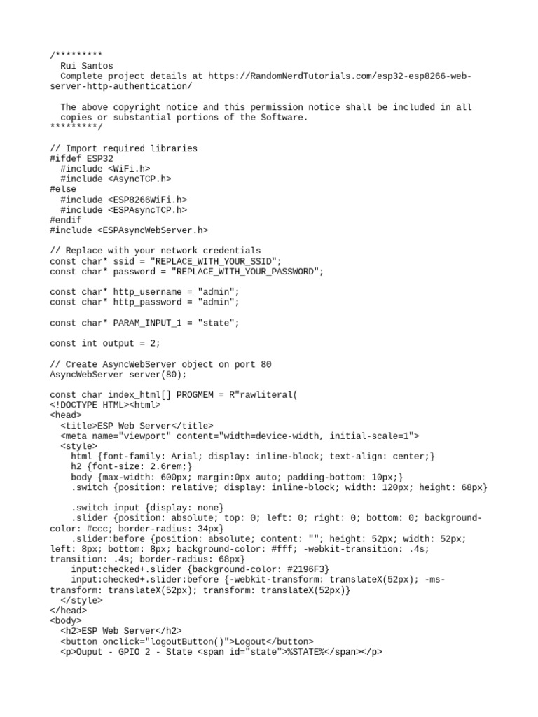 Esp32 Esp8266 Web Server Authentication Username And Password Protected Pdf Hypertext 5315