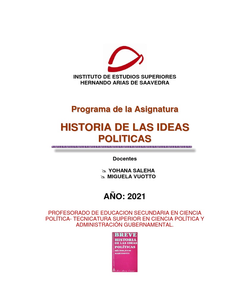 Programa Historia de Las Ideas Politicas | PDF | Evaluación | Ciencias Políticas