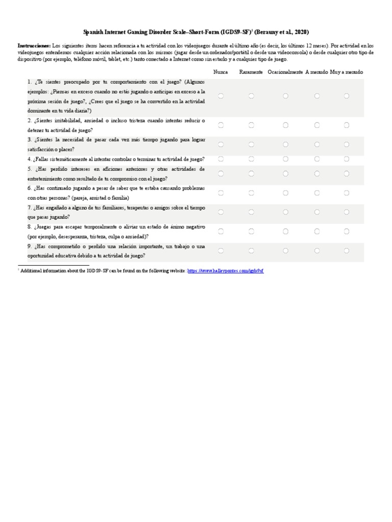 Internet Gaming Disorder Scale | PDF | Videojuegos | Informática