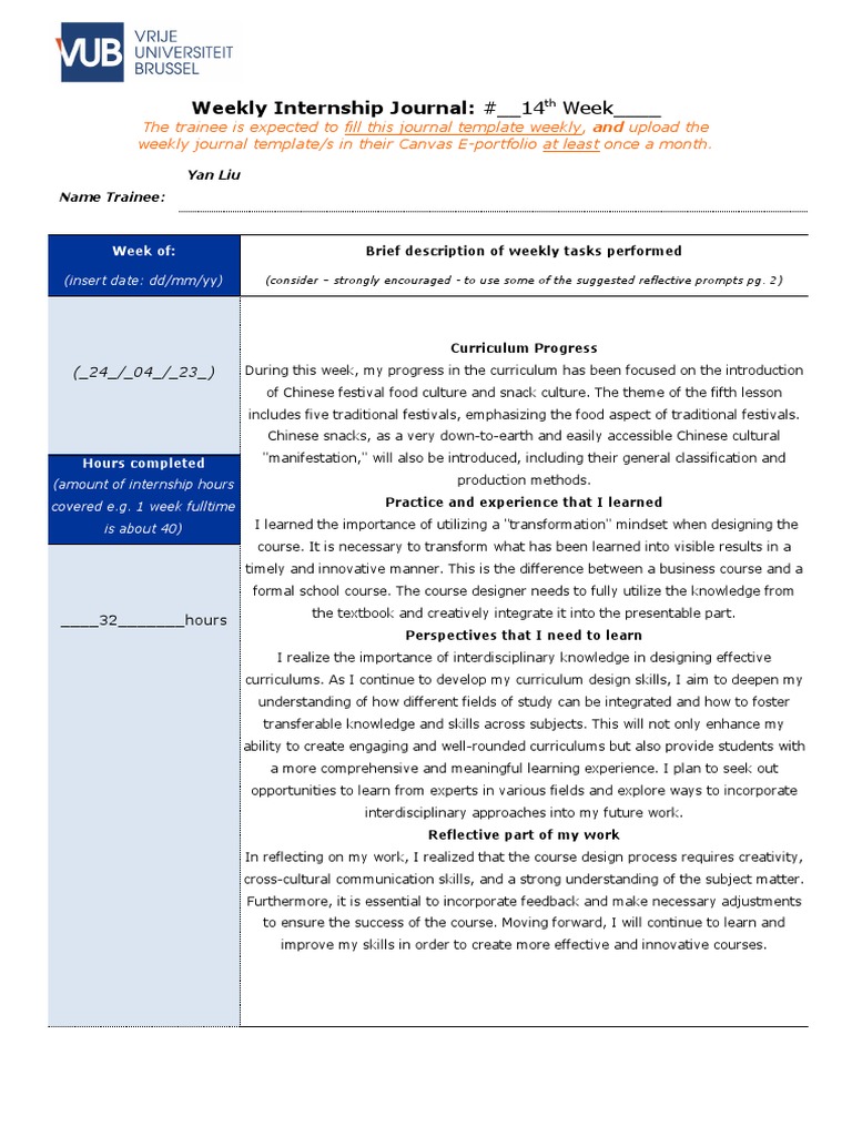 16.appendix 6 - Internship Journal - 22 - 23-Yan 14th Week | Download ...