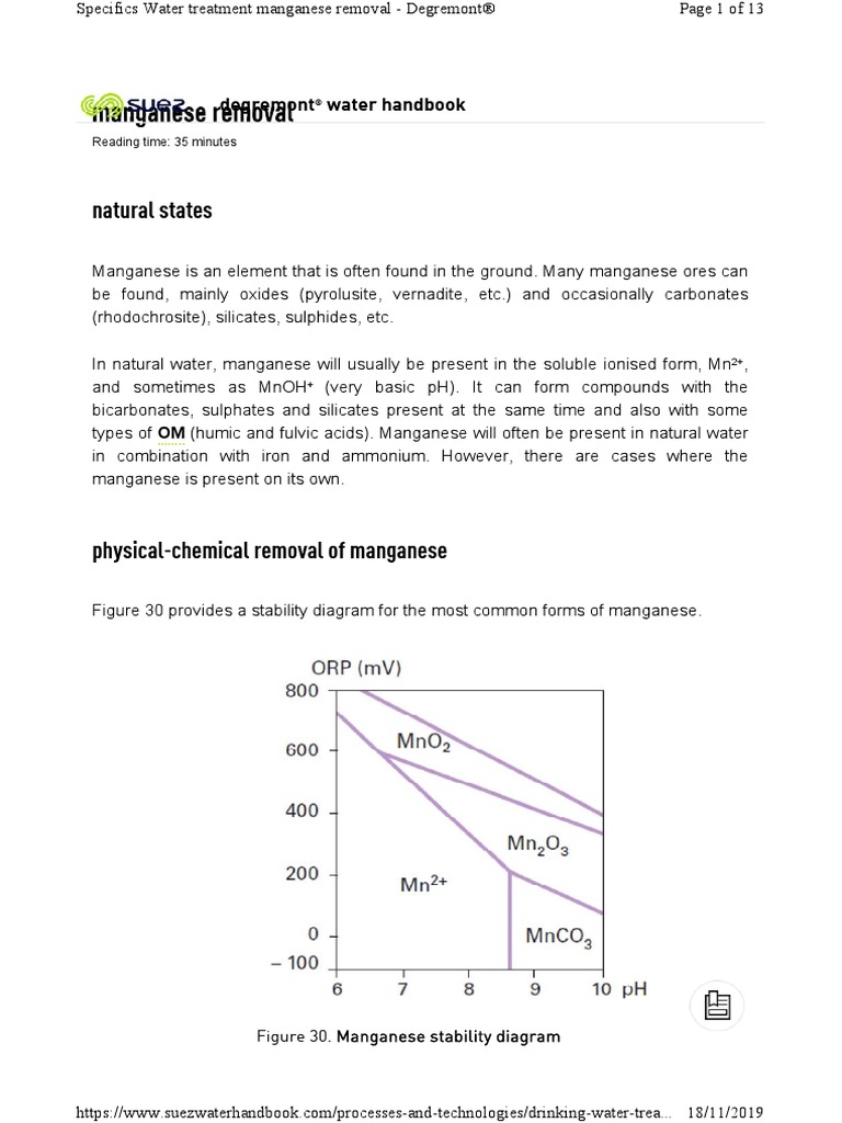 Manganese Removal Suez Water Handbook | PDF | Manganese | Water ...