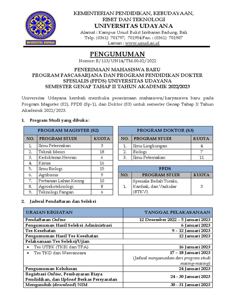 Penerimaan - Pasca Genap 2022 Profesi, Magister, Dan Doktor Tahap 2 Final | PDF