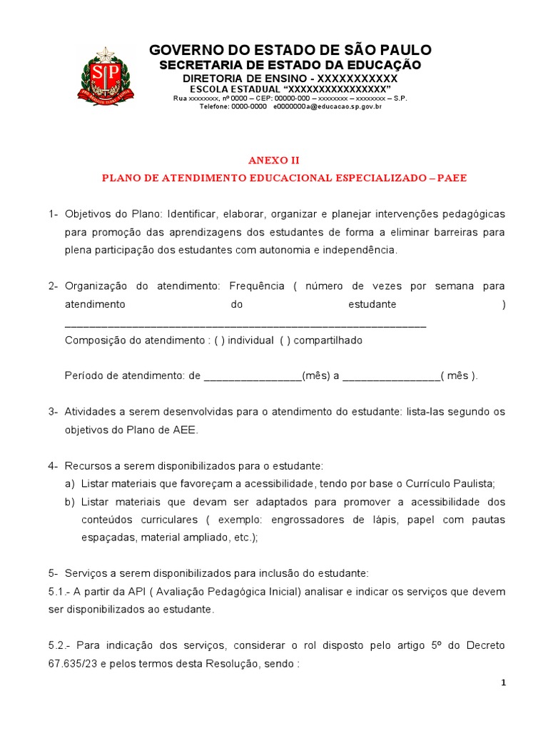 PAEE conforme Resolução SEDUC-21/2023 | PDF | Pedagogia | Educação Especial