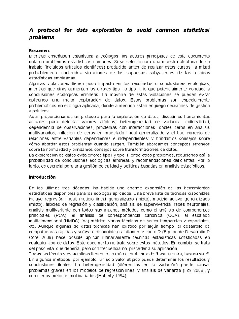 Traducción - A Protocol For Data Exploration To Avoid Common ...