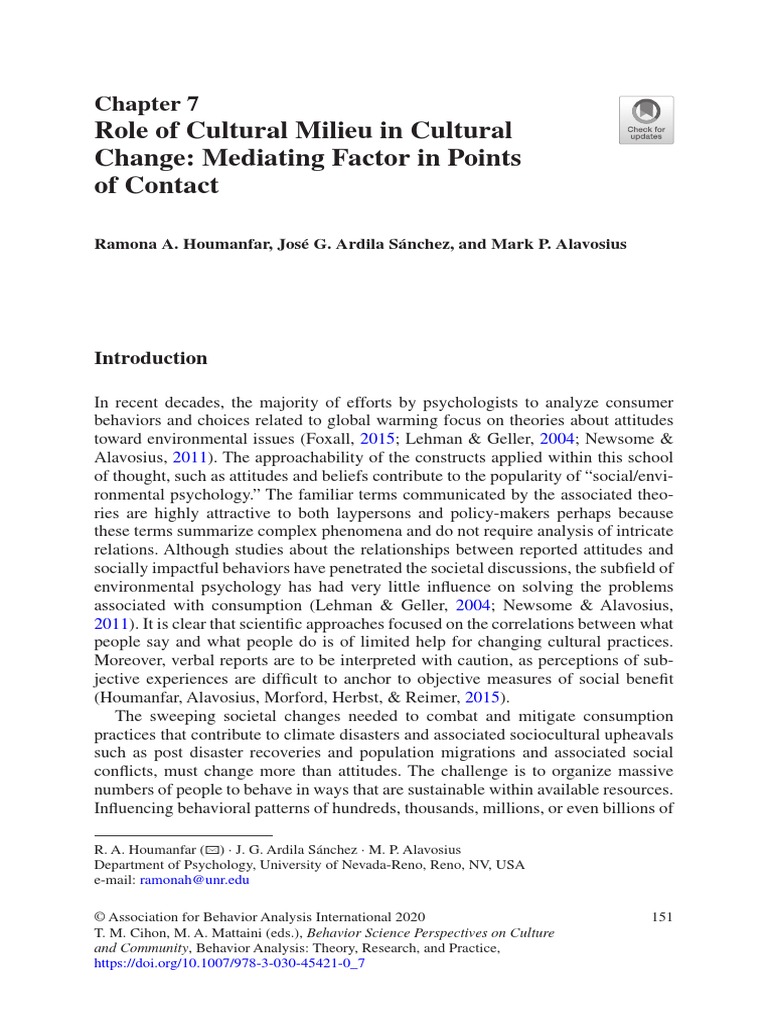 Cultural Milieu in Behavior Change | PDF | Behavior | Attitude (Psychology)