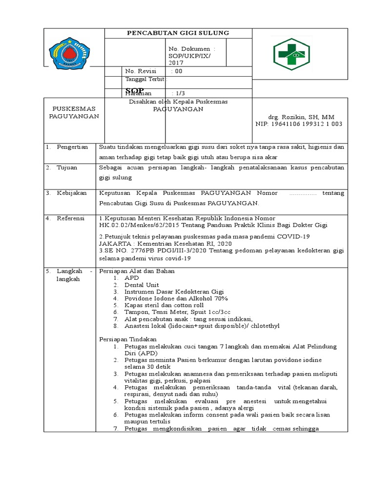 Sop Cabut Gigi Susu Pgy | PDF