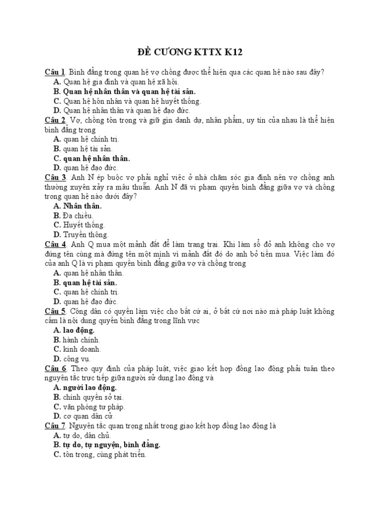 Đề Cương Kttx k12 | PDF