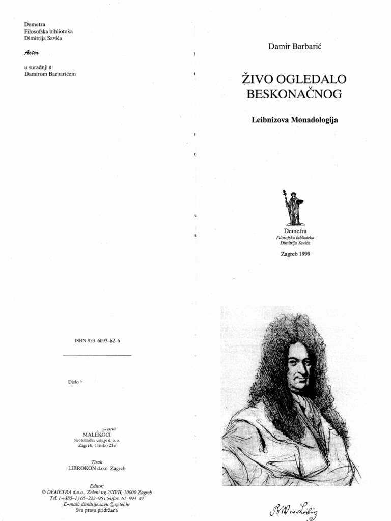 Barbarić, Damir - Zivo Ogledalo Beskonacnog - Leibnizova Monadologija | PDF Barbarić, Damir - Zivo Ogledalo Beskonacnog - Leibnizova Monadologija | PDF