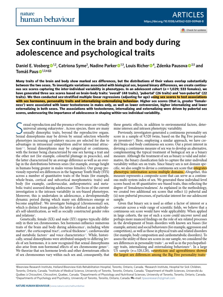 Sex Continuum Adolescence Psychological Traits Pdf Testosterone Fat