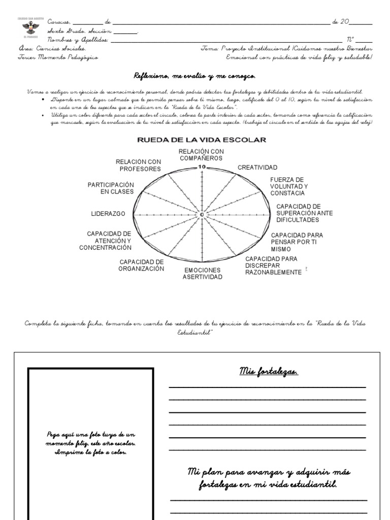 Rueda de la Vida Escolar: Autoconocimiento | PDF | Sicología | Cognición
