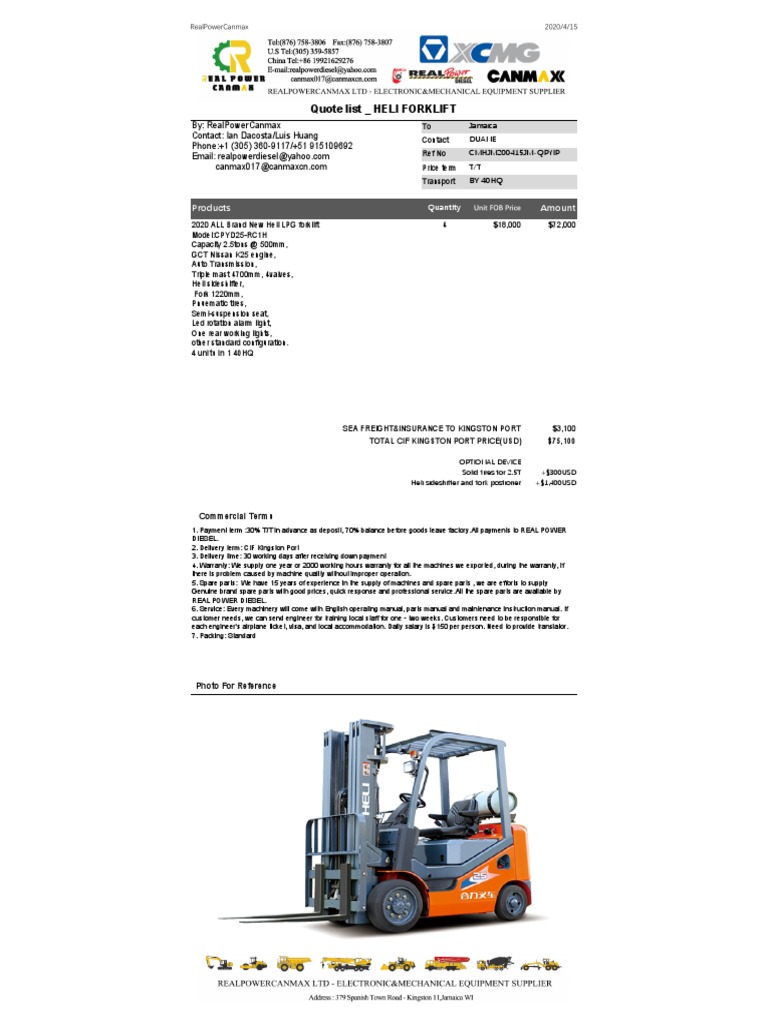 Quotation of HELI 2.5t LPG Forklift From Real Power Canmax | PDF ...