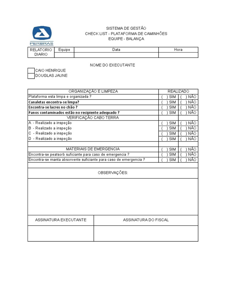 Checklist - Plataforma | PDF