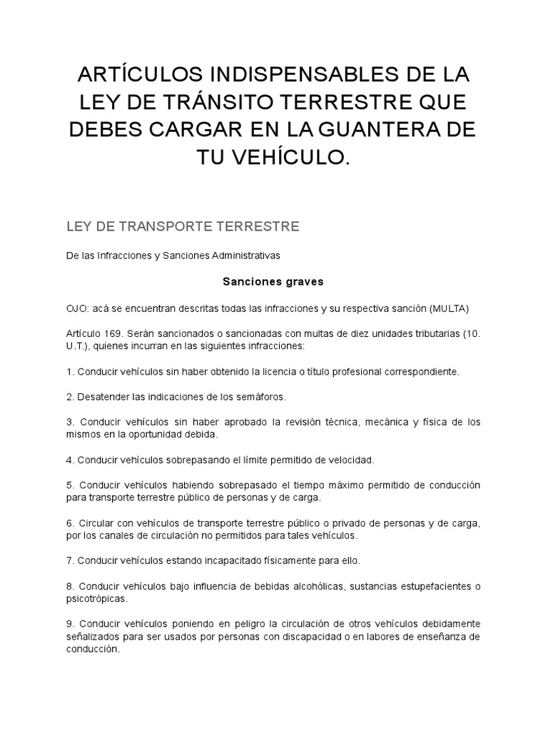 Ley de Tránsito Venezuela | PDF | Transporte | Multa (pena)