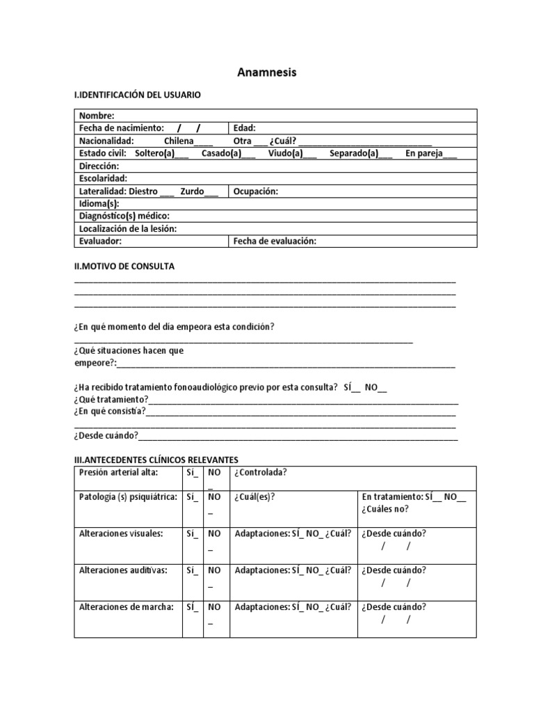 Anamnesis Médica Completa | PDF | Enfermedades y trastornos humanos | Ciencias de la Salud