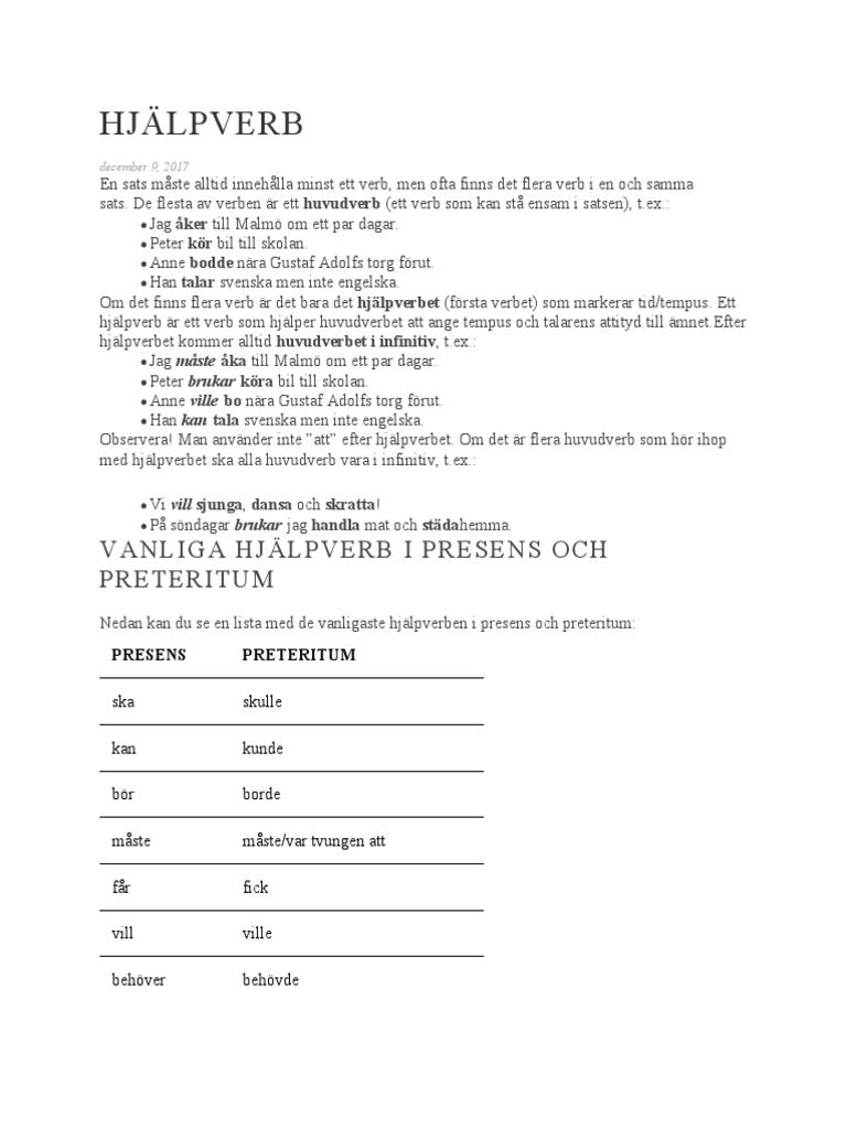 Hjälp verb | PDF