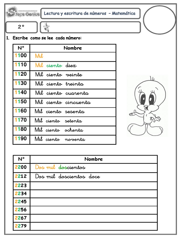 Escritura de Números del 1000 al 6000 | PDF