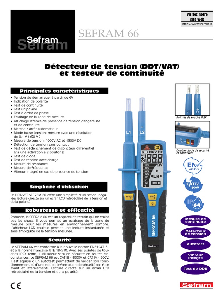 Détecteur de tension SEFRAM 66: Caractéristiques | PDF | Écran à ...