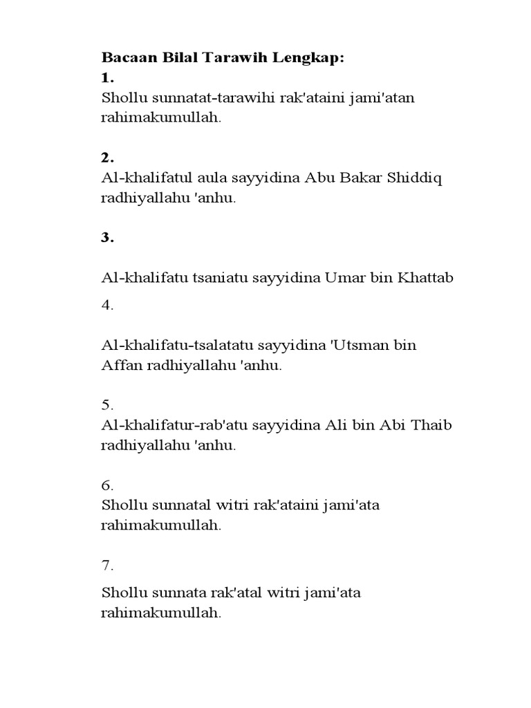Bacaan Bilal Tarawih Lengkap | PDF