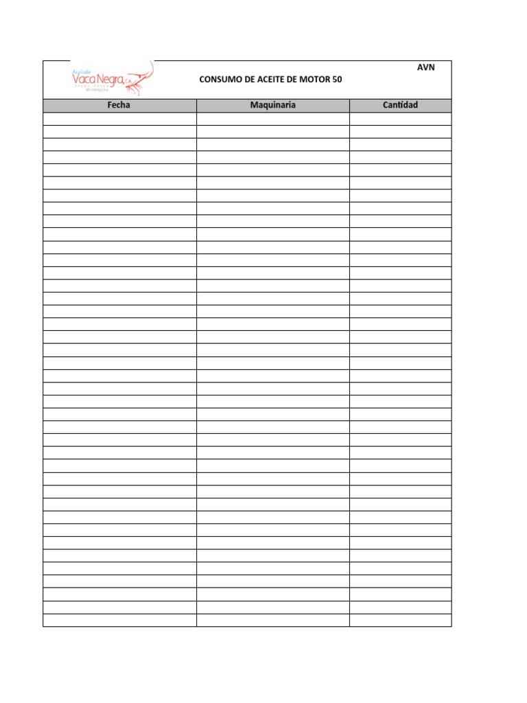 Formato de Consumo de Aceite 50 | PDF