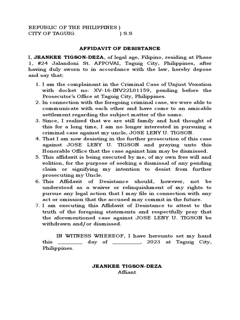 affidavit of desistance | PDF
