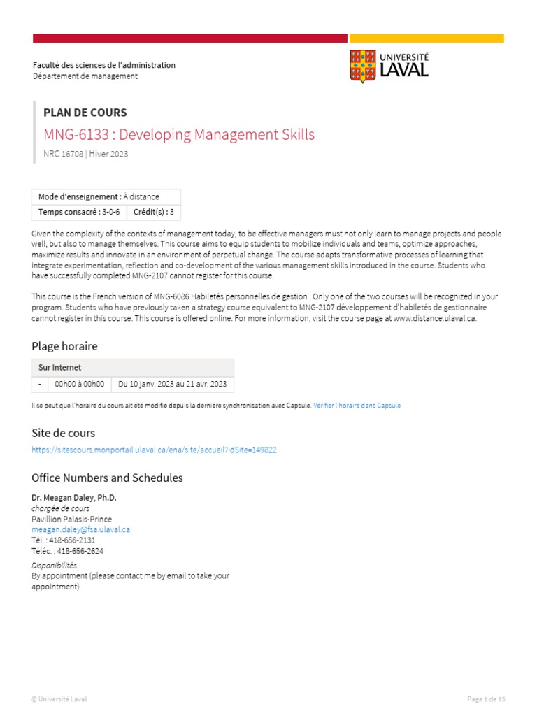 MNG-6133: Developing Management Skills: Plan de Cours | PDF | Leadership | Microsoft Windows