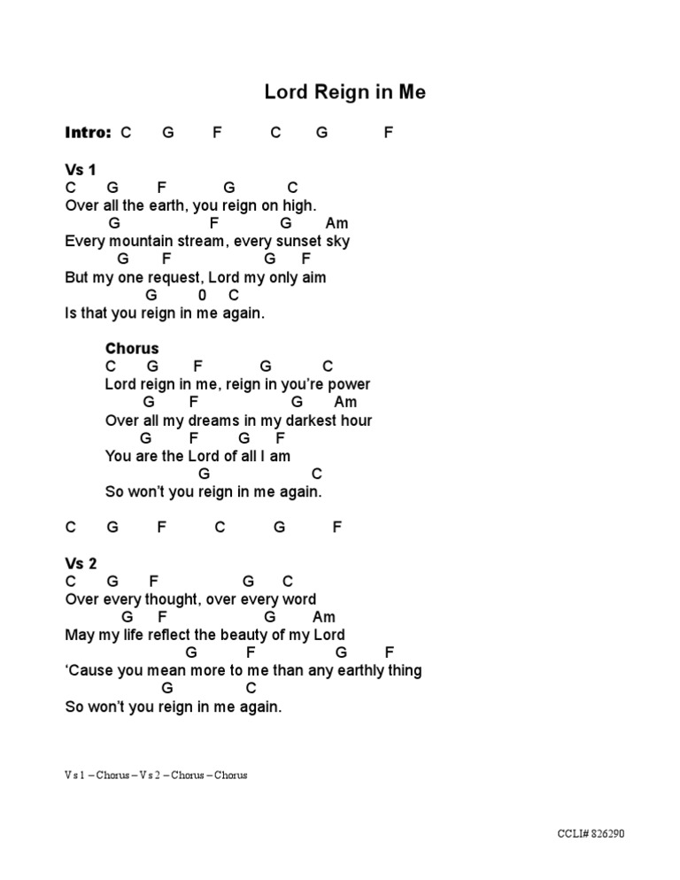 Lord Reign in Me Lyrics and Chords | PDF