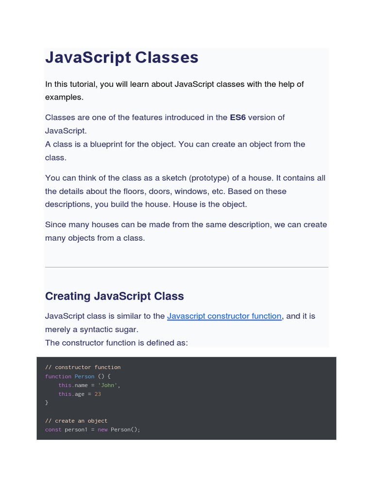 Javascript Classes Inheritance For Loop Pdf Java Script