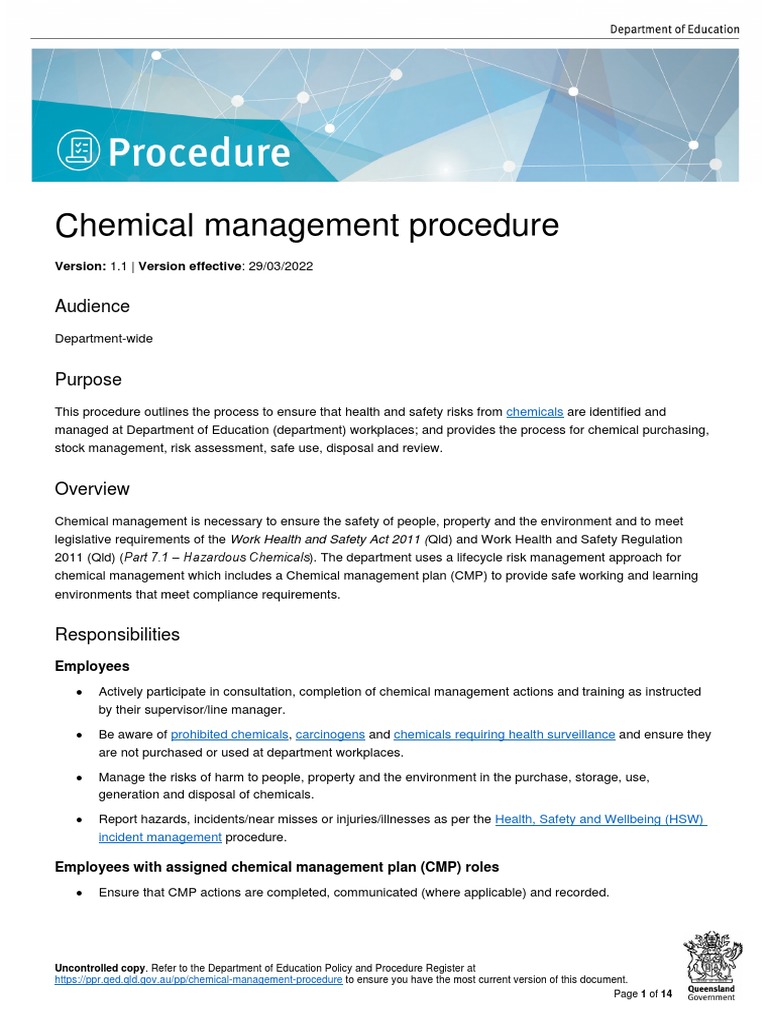 Chemical Management Procedure | PDF | Dangerous Goods | Occupational ...