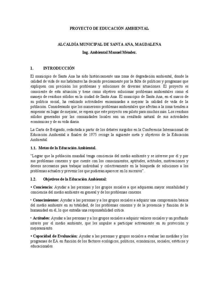 Proyecto de Educación Ambiental | PDF | Entorno natural | Conocimiento