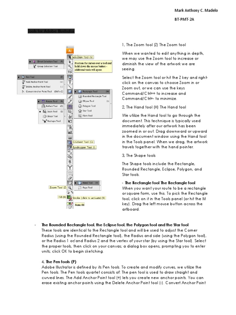 Adobe Illustrator Tools Overview | PDF | Button (Computing) | Cursor ...