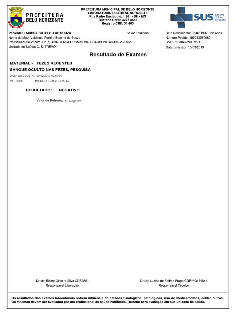 Sangue oculto nas fezes | PDF