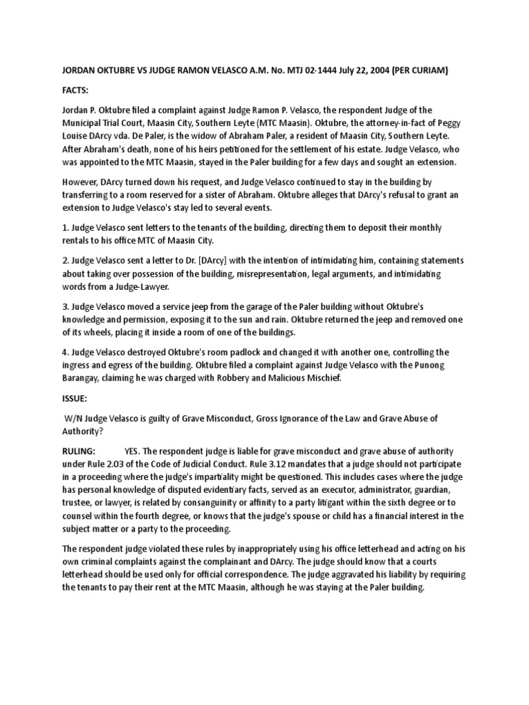 Misconduct Case Against Judge Velasco | PDF | Arrest | Judge