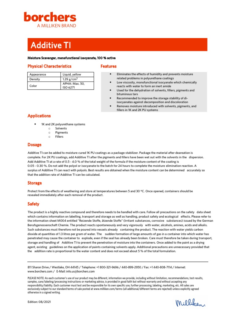 Additive TI TDS | PDF | Polyurethane | Chemistry