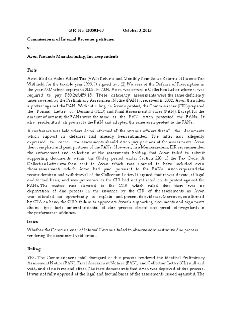 6 - GR No.201398-99-CIR V Avon | PDF | Taxes | Government