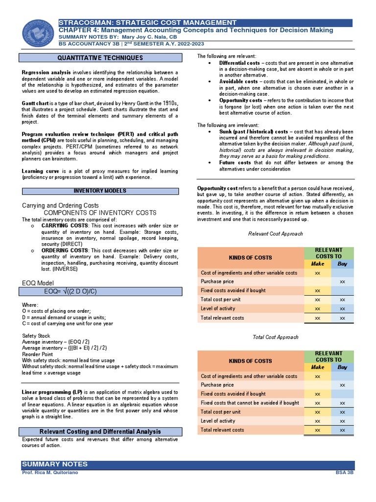 STRACOSMAN - Chapter 4 | PDF | Inventory | Decision Making