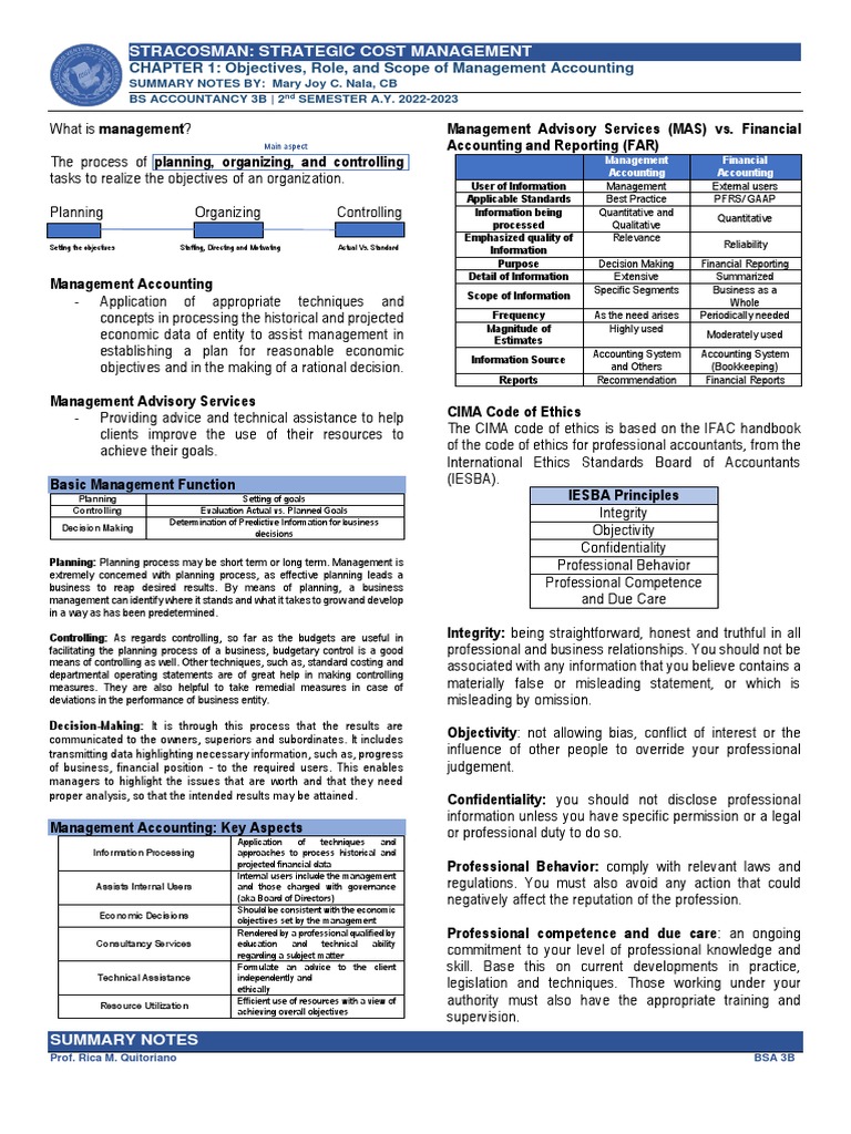 STRACOSMAN - Chapter 1 | Download Free PDF | Accounting | Management Accounting