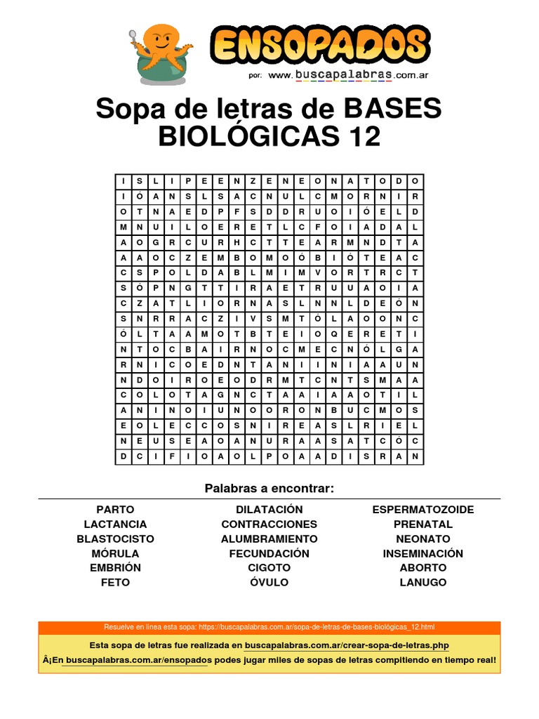 Sopa de Letras de BASES Biológicas 12: Palabras A Encontrar | Descargar ...