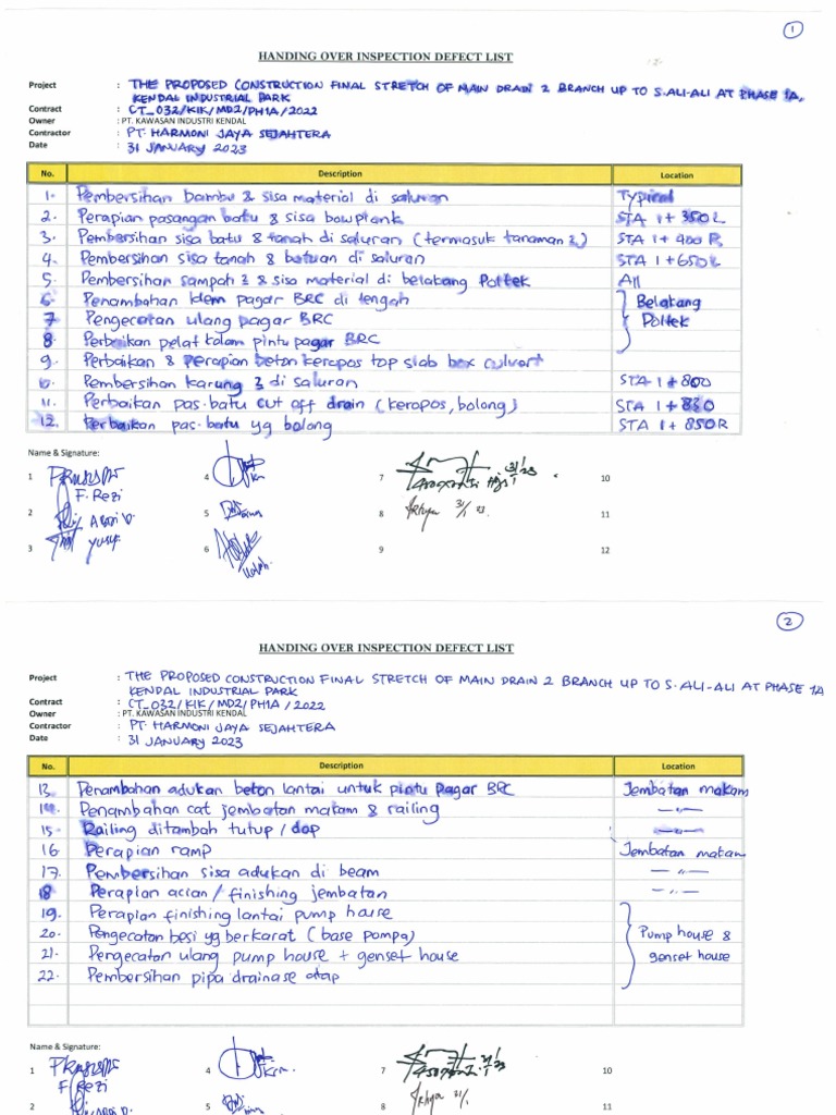 Handover Inspection Defect List - MD2 Branch | PDF