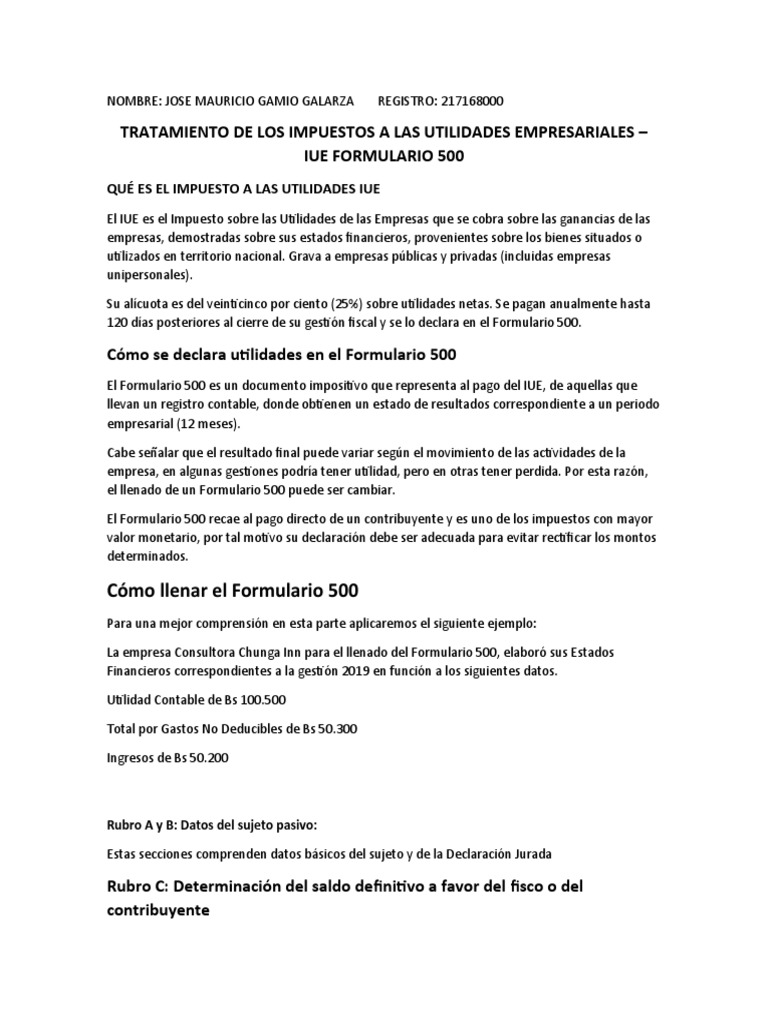 Guía para Llenar el Formulario 500 IUE | PDF | Contabilidad | Impuestos