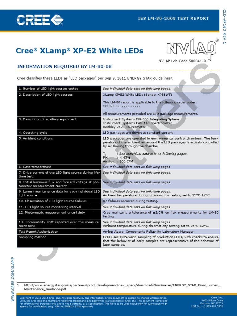 8175 - LM-80 XLamp XP-E2 Rev 1 | PDF | Light Emitting Diode | Lighting