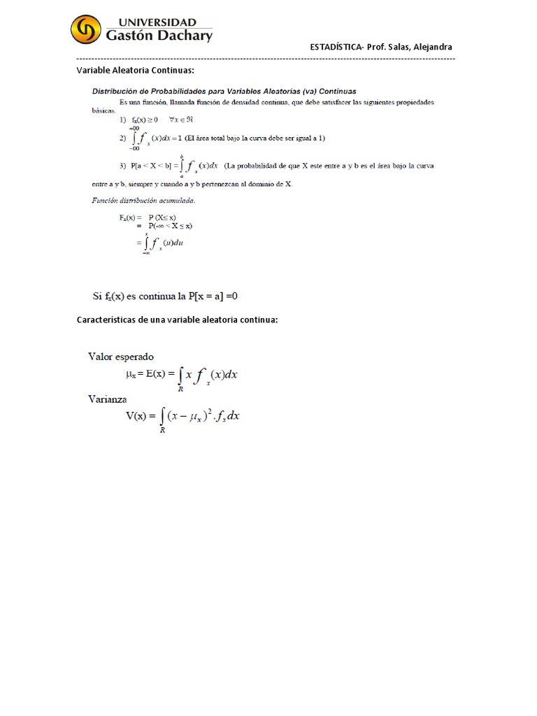 Variable Aleatoria Continua (Apunte de Clase) | PDF | Estadísticas | Probabilidades y estadísticas