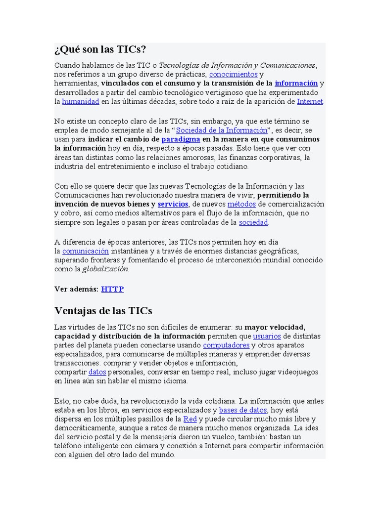 Qué Son Las TICs | PDF | Tecnología de información y comunicaciones | Internet