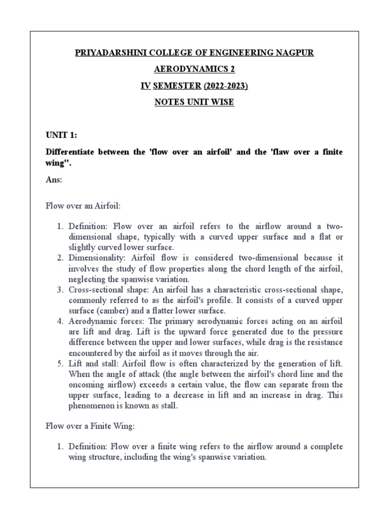Aerodynamics 2 Notes For All Unit | PDF | Lift (Force) | Flap (Aeronautics)