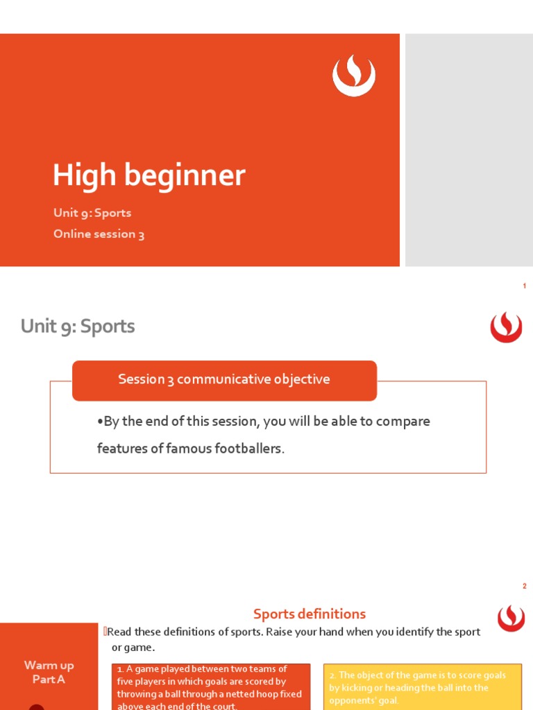 High Beginner: Unit 9: Sports Online Session 3 | PDF