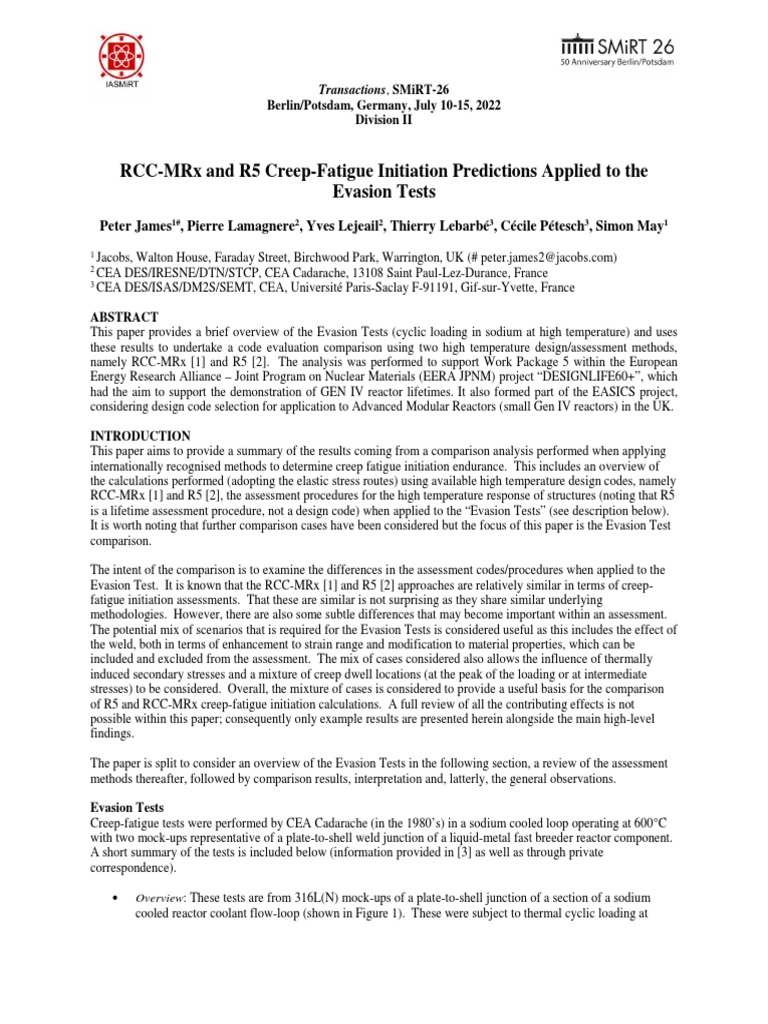RCC-MRX and R5 Creep-Fatigue Initiation Predictions Applied To The ...